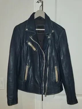 Mauritius | Jackets & Coats | Mauritius Womens Navy Leather Moto Jacket ...